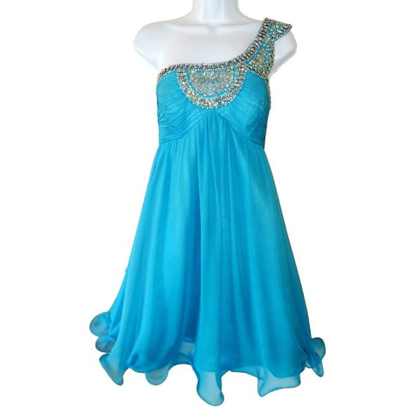 Jovani | Dresses | Jovani New 8 Ocean Blue 0 Silk One Shoulder Beaded ...